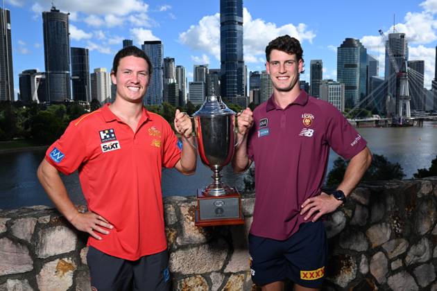 AFL QCLASH MEDIA OPP, Brothers Tom Berry (left) of the Gold Coast Suns ...
