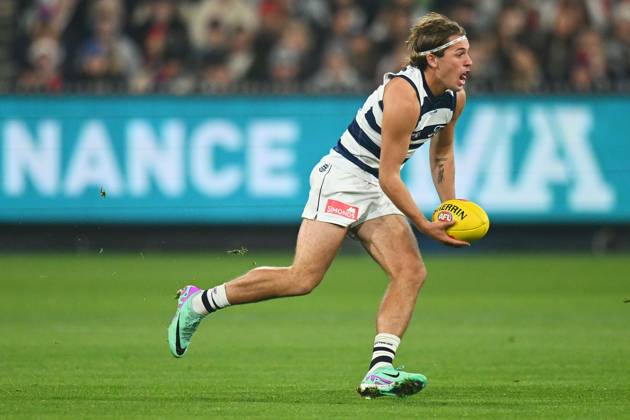 AFL DEMONS CATS, Jhye Clark of the Cats takes possession of the ball ...