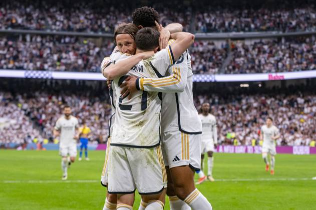 MADRID, SPAIN - MAY 04: Brahim Diaz (C), Luka Modric (L) and Jude ...