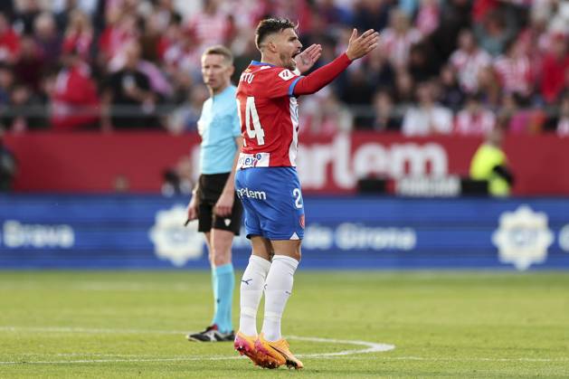 Portu of Girona FC celebrates his first goal during the LaLiga EA ...