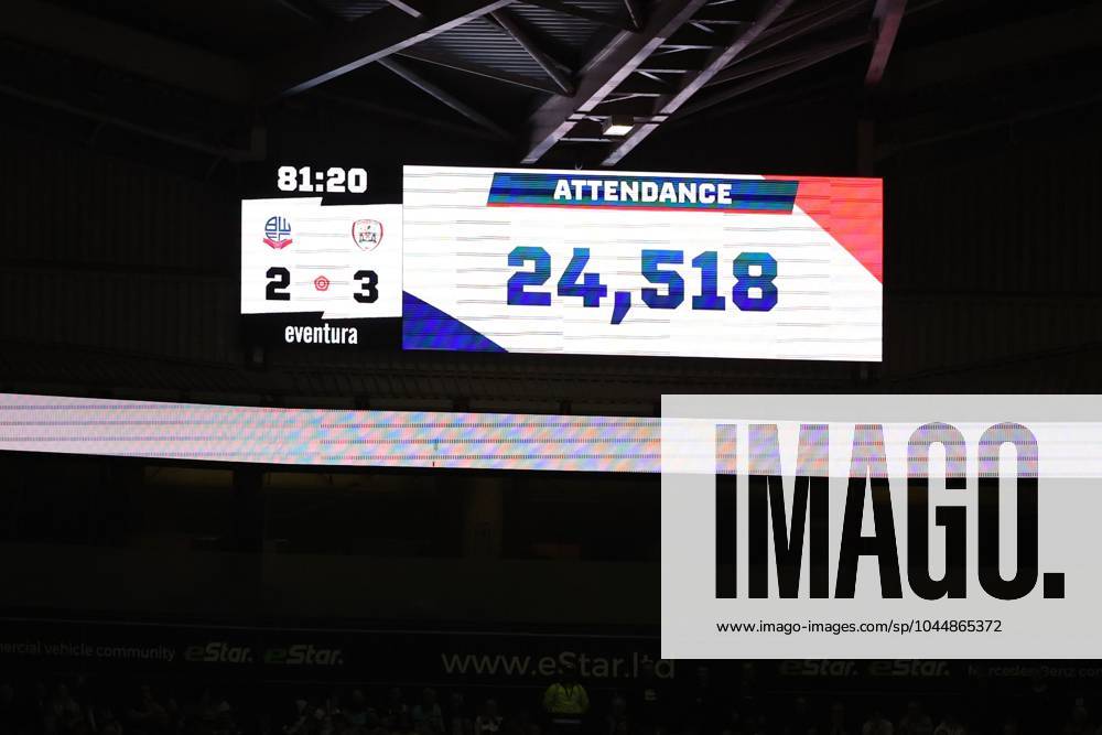 The scoreboard showing the attendance Bolton Wanderers v Barnsley, EFL ...