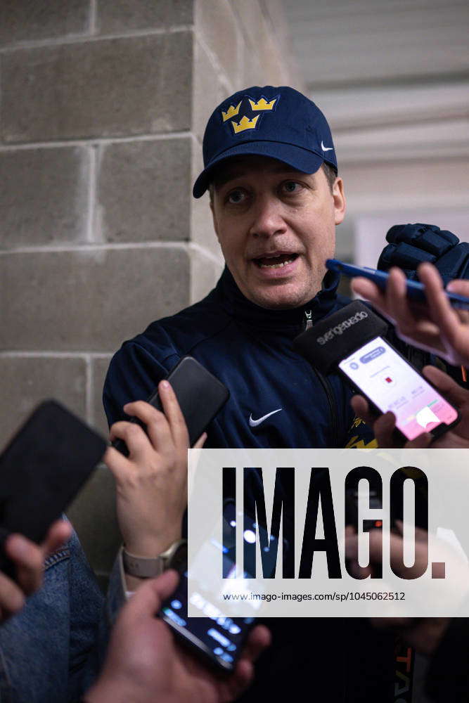 240512 Head coach Sam Hallam of Sweden in the mixed zone after a ...