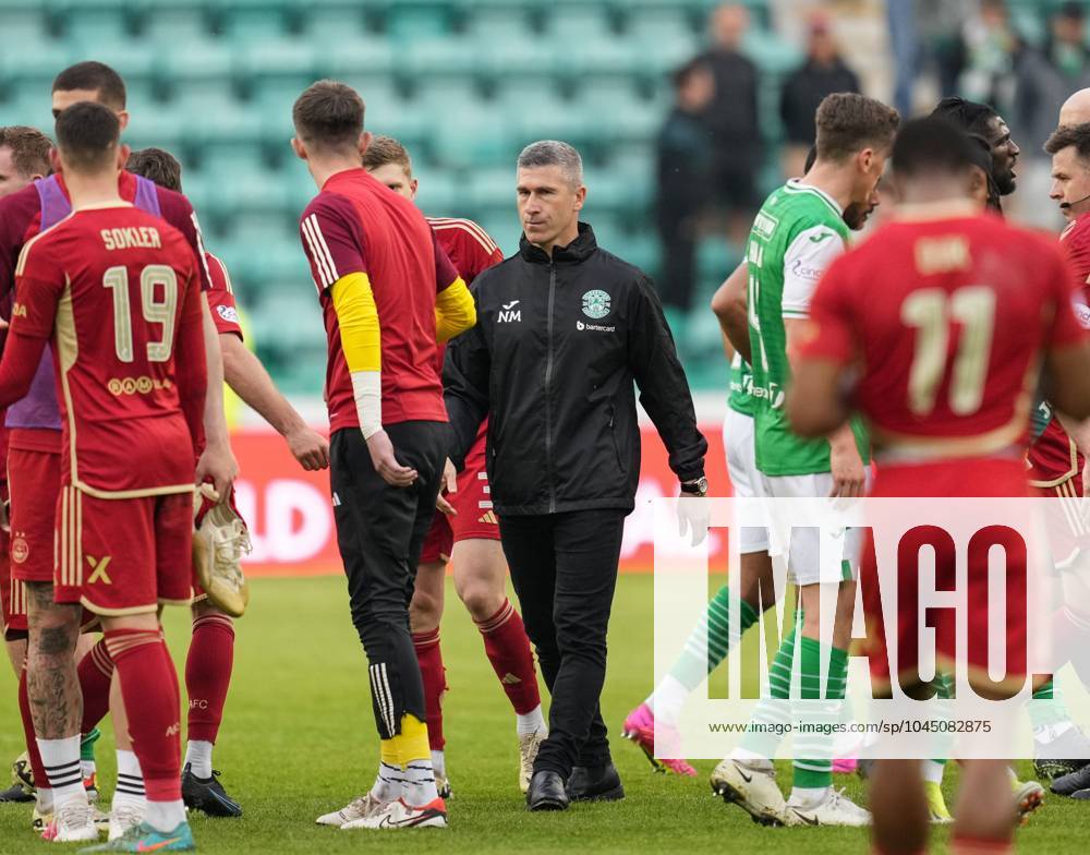 Hibernian manager Nick Montgomery on the pitch after the full-time ...