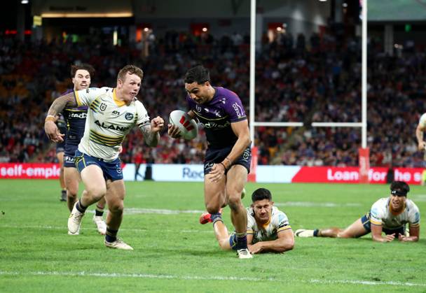 NRL STORM EELS, Reimis Smith of the Storm is tackled during the NRL ...