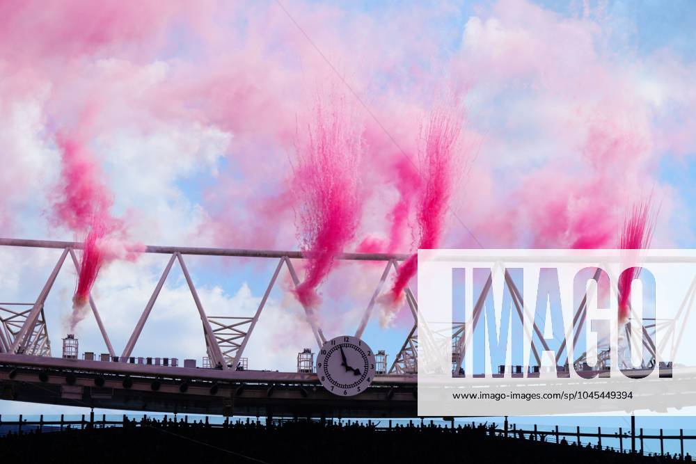 Pre-match fireworks at the Clock End Arsenal v Everton, Premier League ...