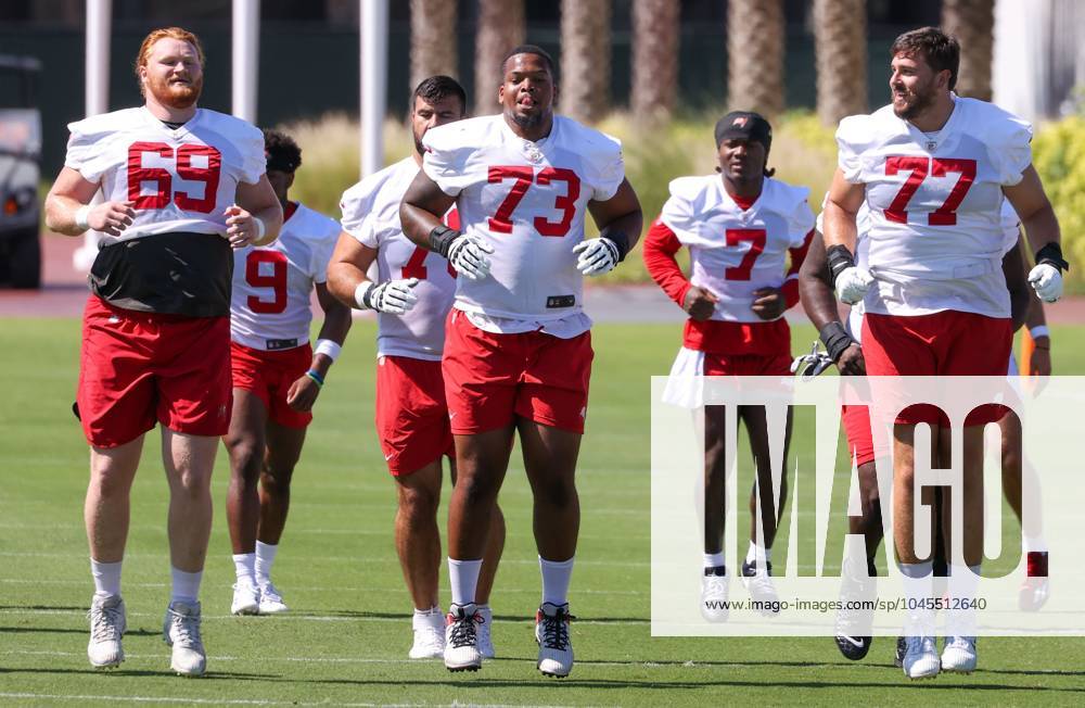 May 21, 2024, Florida, USA: From left: Tampa Bay Buccaneers guard Cody ...