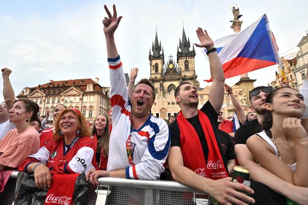 Czech fans watch the 2024 IIHF World Championship, WM ...