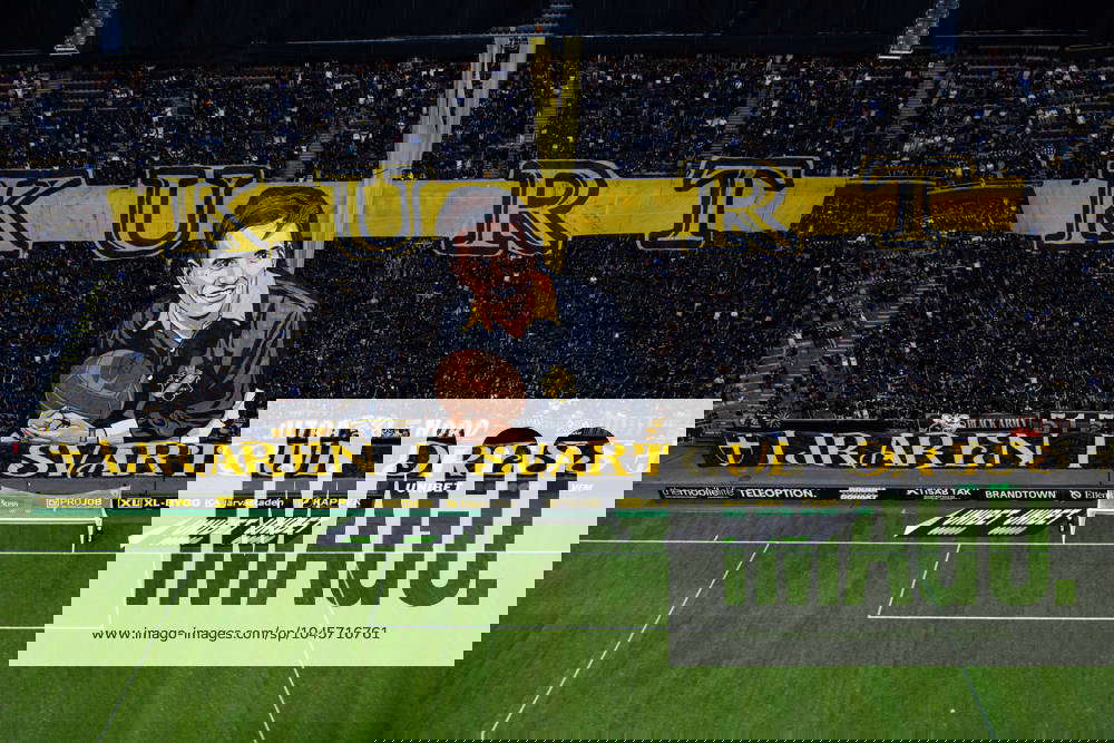 Kurt Kurre Hamrin is honored with a tifo by AIKs supporters before the football match in