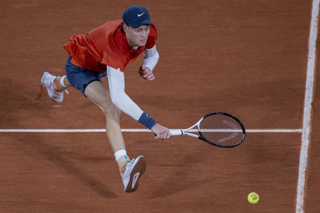 2024 French Open - Day 6 Jannik Sinner is returning the ball against Pavel Kotov during the Roland