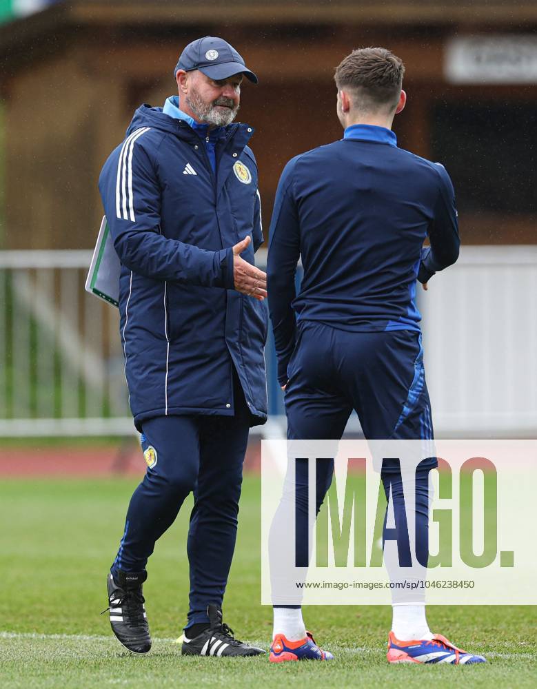 Scotland coach Coach Steve Clarke congratulates Billy Gilmour on his ...