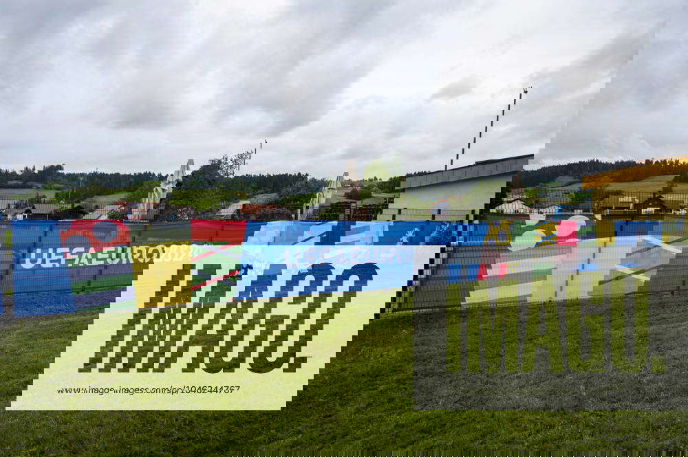 Ball catch fence behind the home goal on the training ground GER, Press ...