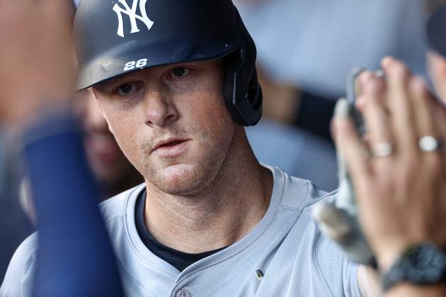 : New York Yankees first baseman DJ LeMahieu bats against the Kansas ...