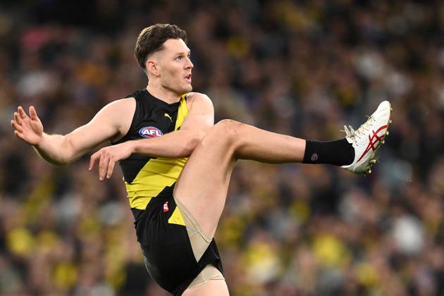 AFL TIGERS HAWKS, Jacob Koschitzke of Richmond celebrates scoring a ...