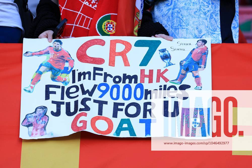 Cristiano Ronaldo fans in the stands with a banner Portugal v Czechia ...