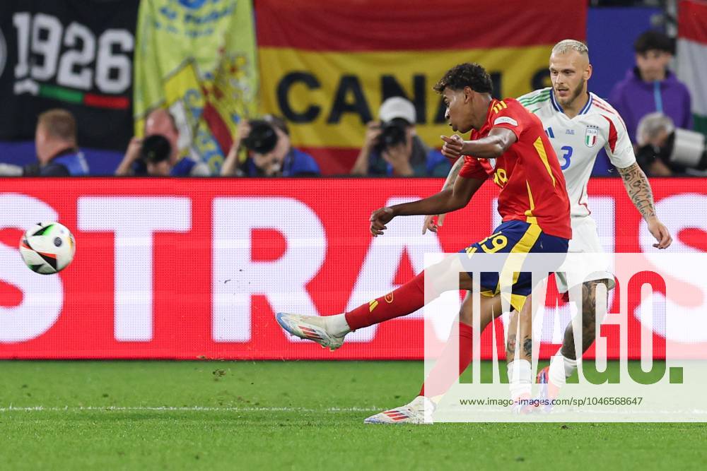 Lamine Yamal of Spain takes a shot on goal but misses Spain v Italy ...