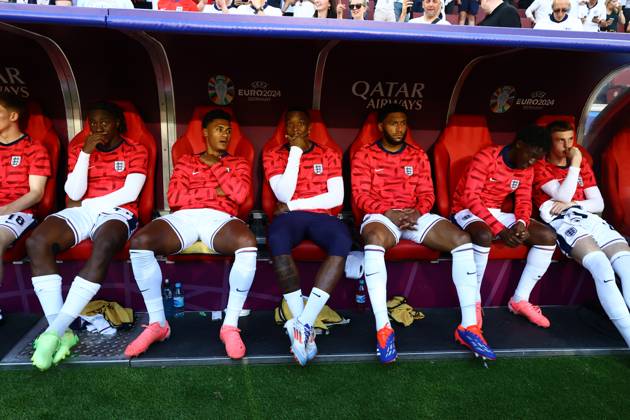 Cologne, Germany, 25th June 2024. England substitutes bench during the ...