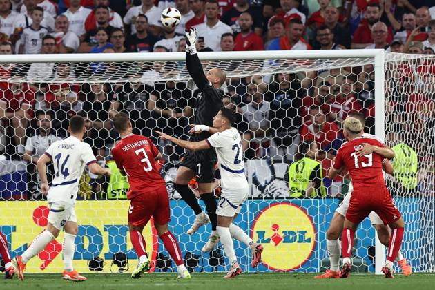 Predrag Rajkovic Sasa Lukic Andreas Christensen during the UEFA EURO ...