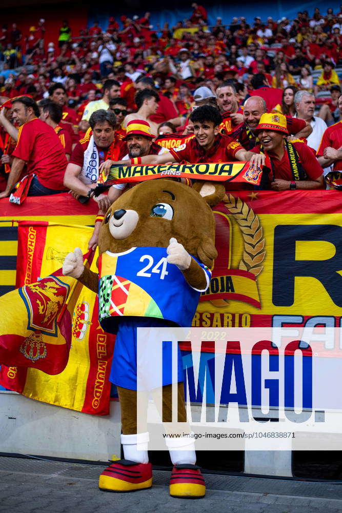 Fans of Spain with mascot Albaert, GER, Albania ALB vs Spain ESP ...