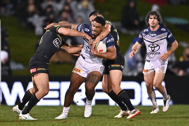 NRL PANTHERS COWBOYS, Thomas Mikaele of the Cowboys and Griffin Neame ...