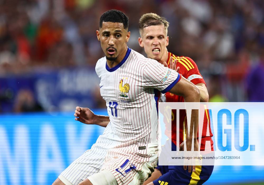 William Saliba of France and Dani Olmo of Spain Spain v France, UEFA ...