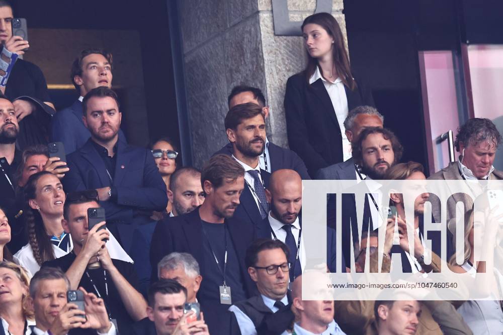 Fernando Llorente and George Russell look on Spain v England, UEFA ...