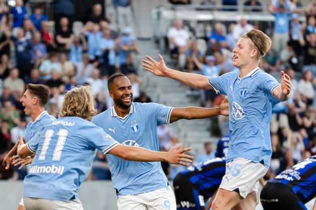 Malmö FFs Sebastian Nanasi, Isaac Kiese Thelin and Nils Zätterström ...