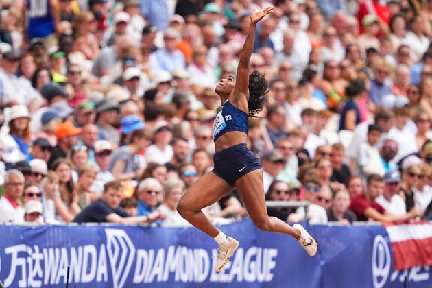 Yanis David from France leaping high in the long jump during the Wanda ...