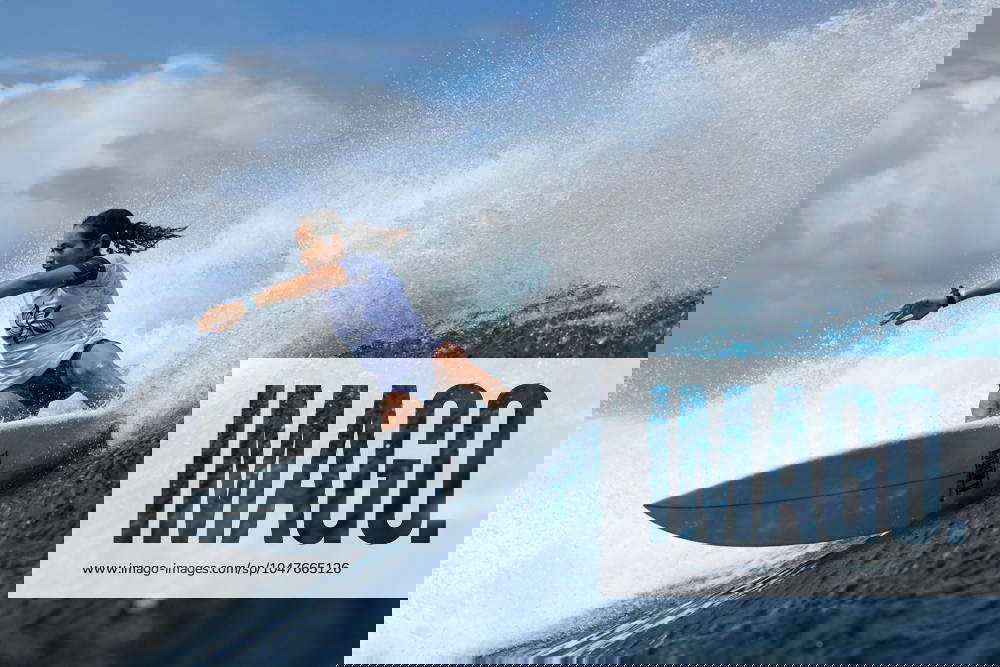 (240722) -- TAHITI, July 22, 2024 -- French surfer Vahine Fierro takes ...