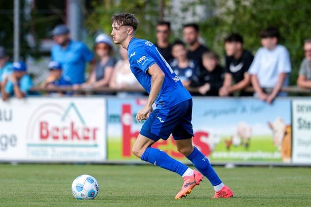 Tim Drexler Hoffenheim, 4, on the ball, cropped, full body, single ...