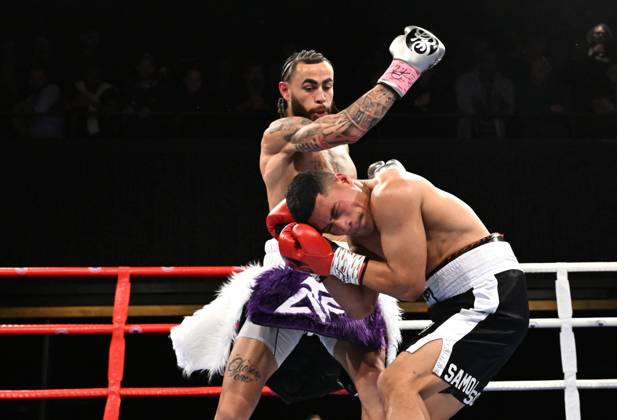 BOXING HUNI PILCHER, Xavier Fletcher (left) in action against Suitama ...