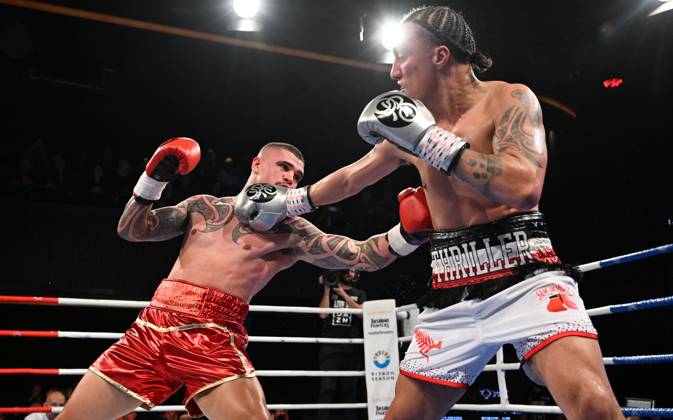 BOXING HUNI PILCHER, Clay Waterman in action against Lucas Miller ...