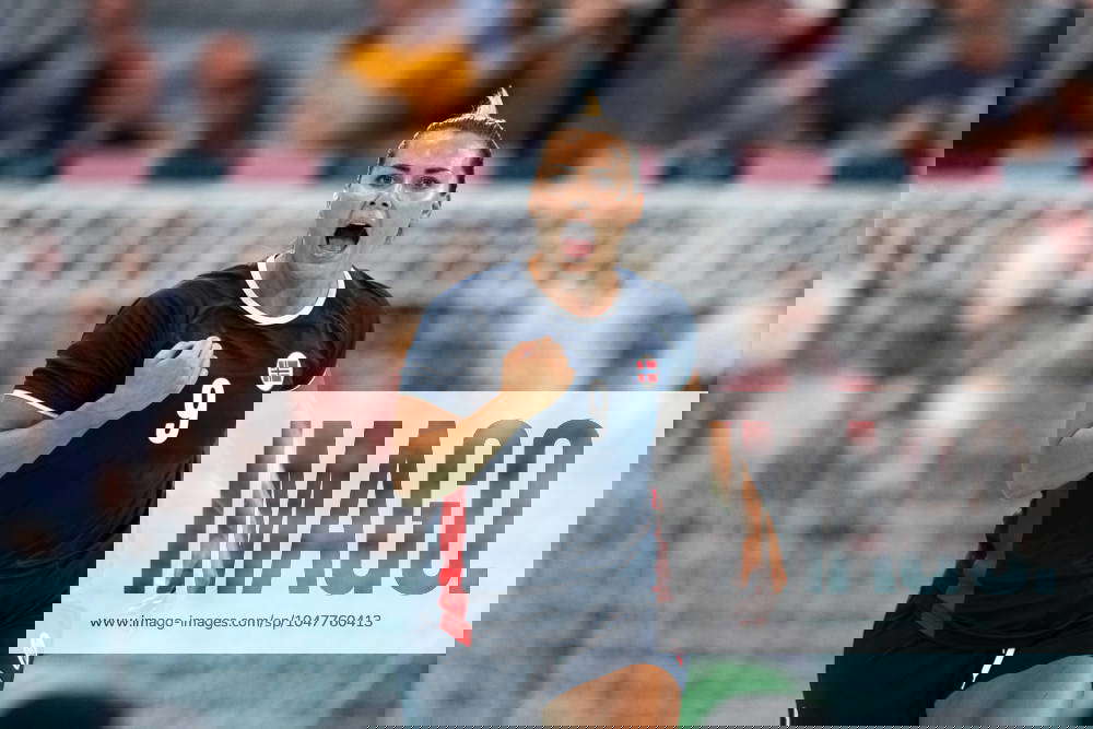 Nora Mork of Norway competes in a womens preliminary round handball ...