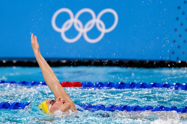 Louise Hansson of Sweden at a swimming training session during day 0 of ...