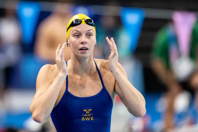 Louise Hansson of Sweden at a swimming training session during day 0 of ...