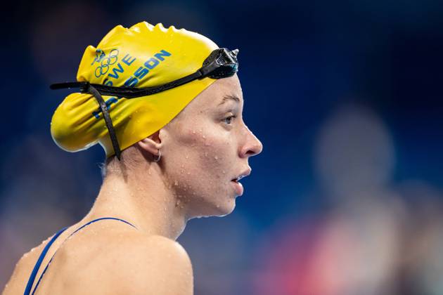 Louise Hansson of Sweden at a swimming training session during day 0 of ...