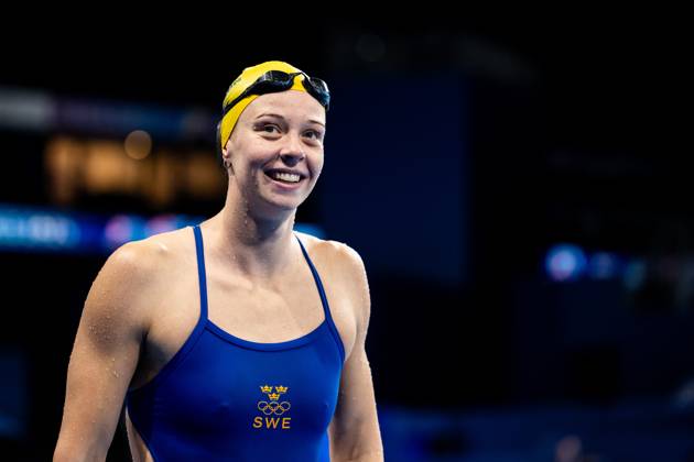 Louise Hansson of Sweden at a swimming training session during day 0 of ...