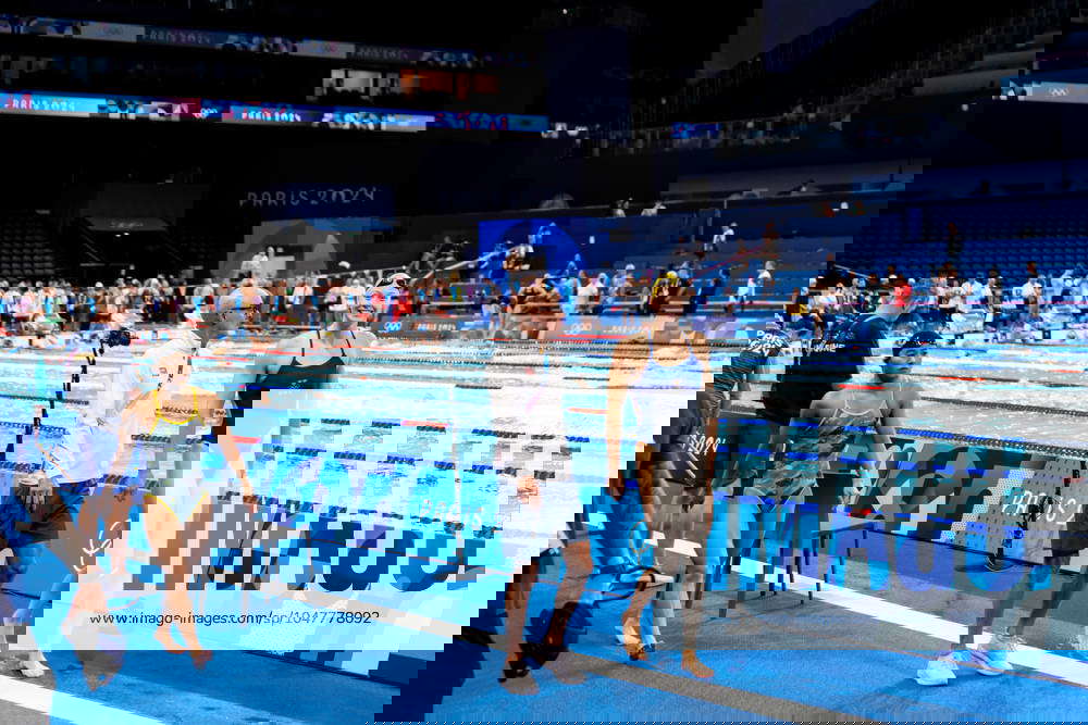 240726 Carl Jenner, coach and Louise Hansson of Sweden at a swimming ...