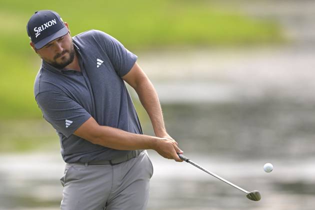 BLAINE, MN - JULY 26: Andrew Novak hits an approach shot on the 6th hole during the second round of