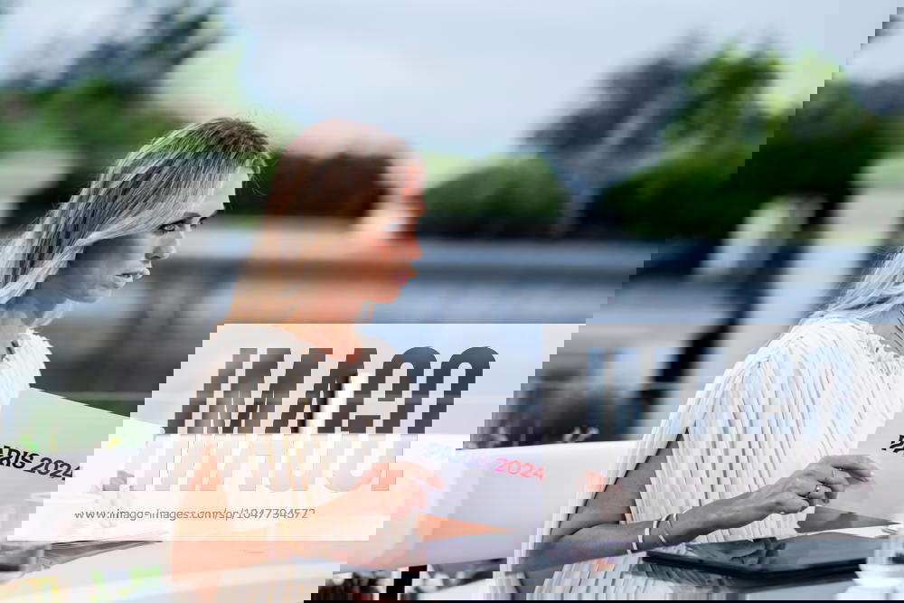 240726 TV host Karin Frick in the Swedish broadcaster Discovery studio ...