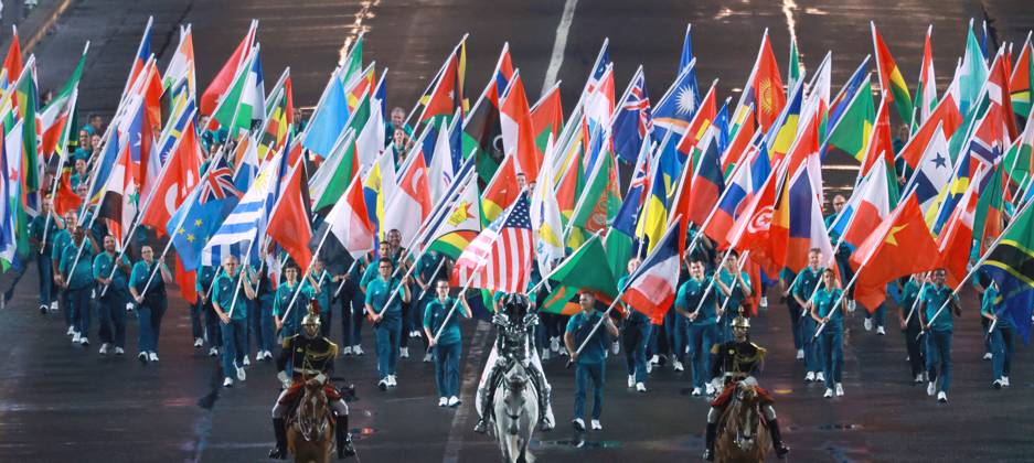 Paris Olympics: Opening Ceremony Flags of the competing countries arrive at the Place du Trocadero