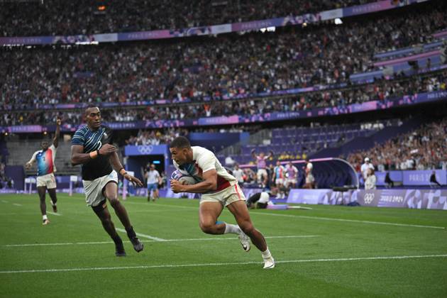Action during the Rugby sevens 7s Olympics Final between France v Fidji ...