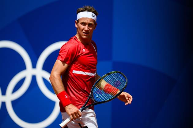 Casper Ruud of Norway competes in a mens singles 1st round tennis match ...