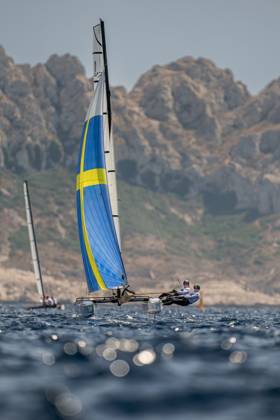 Emil Järudd and Hanna Jonsson of Sweden at a Mixed Multihull Nacra 17 ...