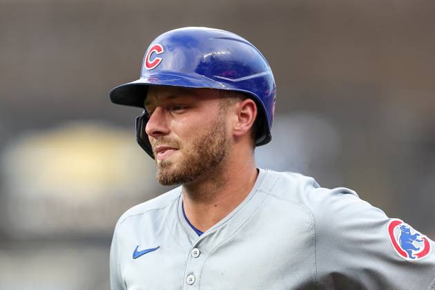 : Chicago Cubs first baseman Michael Busch bats against the Kansas City ...