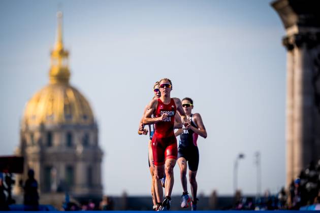 Julie Derron of Switzerland competes during the Triathlon World Cup ...