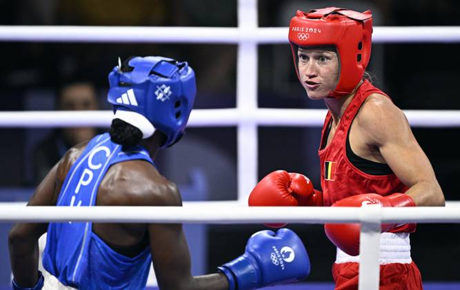 Belgian boxer Oshin Derieuw pictured in action during a boxing bout ...
