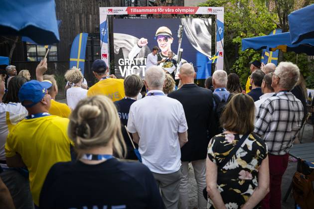 Victor Lindgren of Sweden is celebrated at Sweden House after winning a ...