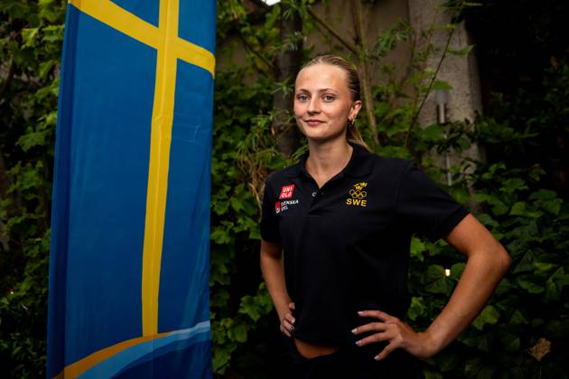 240803 Nora Lindahl of the Swedish national athletics team poses for a ...