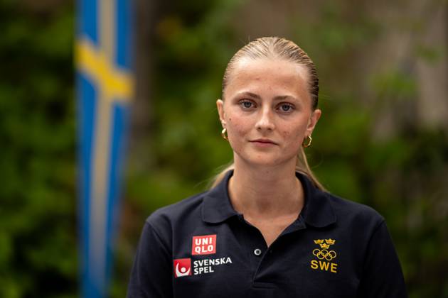 240803 Nora Lindahl of the Swedish national athletics team poses for a ...