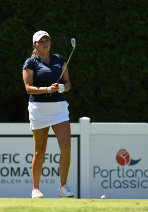 PORTLAND, OR - AUGUST 03: Alexa Pano lines up her tee shot on the 1st ...